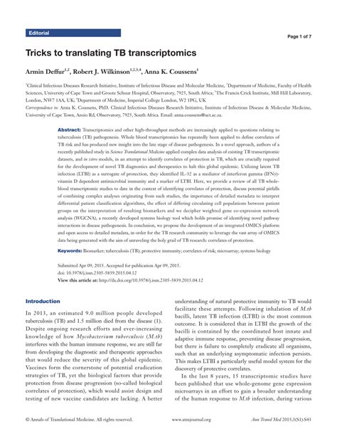 Pdf Tricks To Translating Tb Transcriptomics