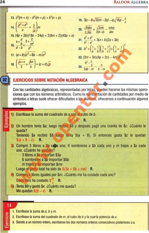 Álgebra Baldor Ejercicios Resueltos Sobre Notación Algebráica Opentor