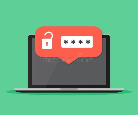 Desktop Computer With Unlocked Password Bubble Notification Flat Cartoon Design Or Pc Screen