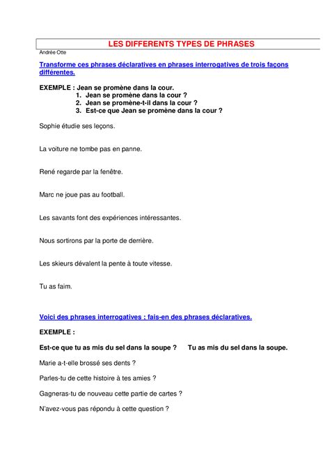 Les Types De Phrases Exercices Alloschool