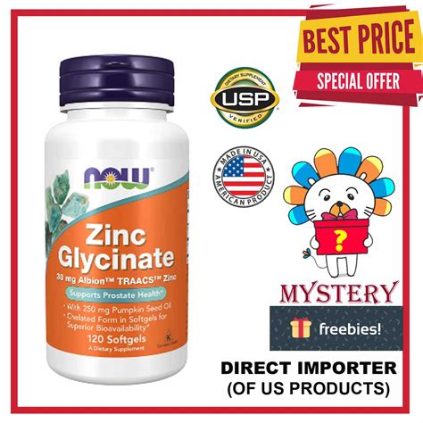 Now Zinc Glycinate 30mg Albion Dietary Supplement Supports Prostrate