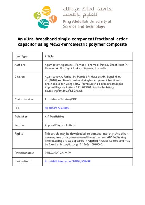 Pdf An Ultra Broadband Single Component Fractional Order Capacitor