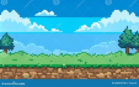 Grassland With Few Trees Pixel Art Stock Illustration Illustration