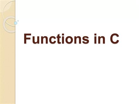 Functions In C Language Ppt