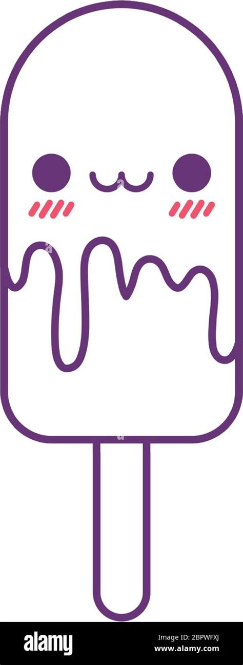 Ice Cream With Stick Cartoon Line Style Icon Design Kawaii Food Cute
