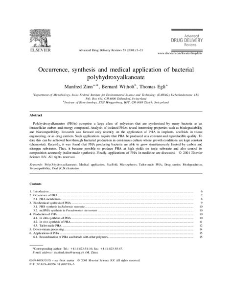 Pdf Occurrence Synthesis And Medical Application Of Bacterial Polyhydroxyalkanoate