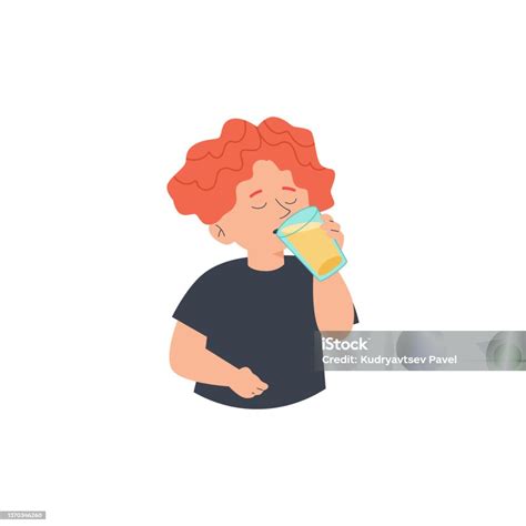 귀여운 소년 마시는 유리 주스 플랫 만화 벡터 일러스트 고립 아이에 대한 스톡 벡터 아트 및 기타 이미지 아이 목마른 마시기 Istock