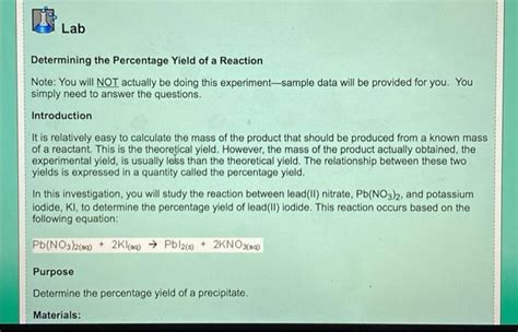 Solved Lab Determining The Percentage Yield Of A Reaction Chegg