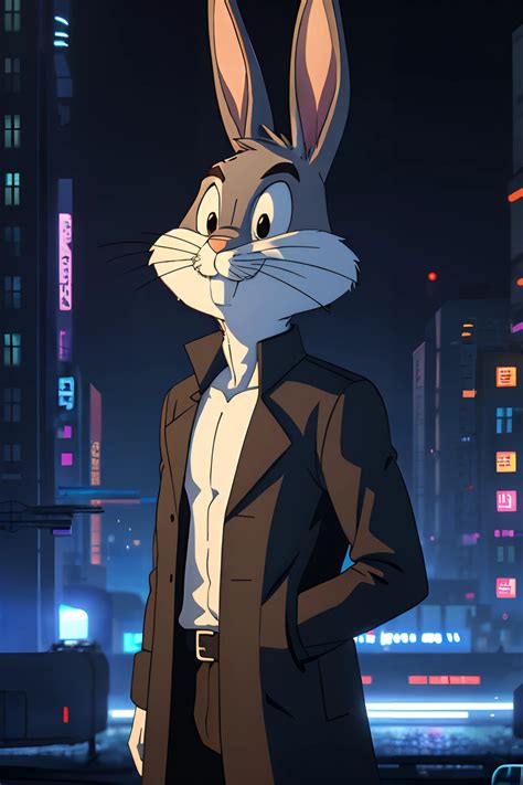 A Close Up Of A Cartoon Rabbit In A Suit Standing In A City Seaart Ai
