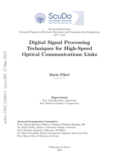 Pdf Digital Signal Processing Techniques For High Speed Optical Communications Links