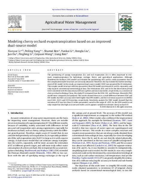 Pdf Modeling Cherry Orchard Evapotranspiration Based On An Improved