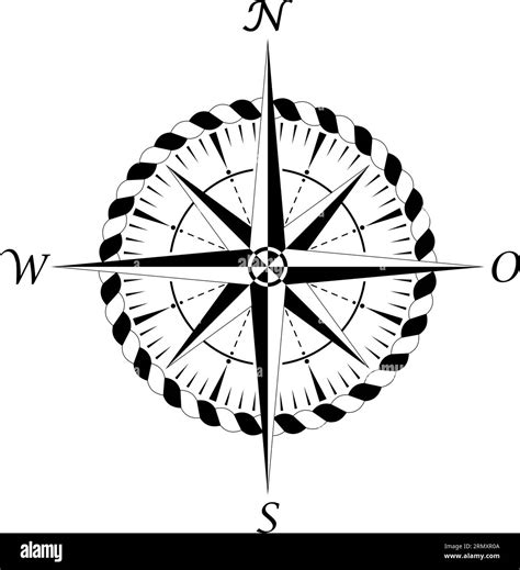 Compass Rose Vector With Four Wind Directions And German East