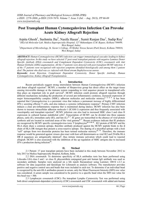 Pdf Post Transplant Human Cytomegalovirus Infection Can Provoke Acute