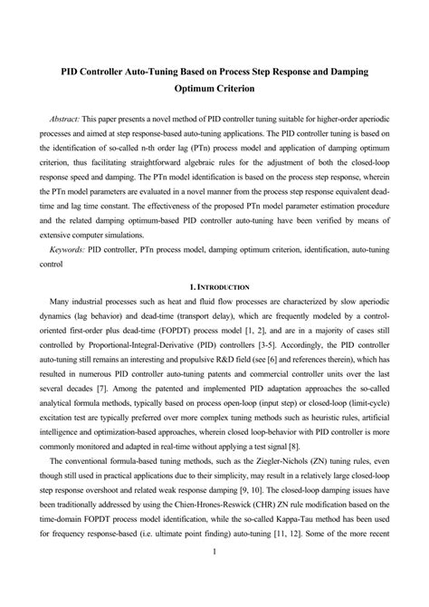 PDF PID Controller Auto Tuning Based On Process Step Response And Damping Optimum Criterion