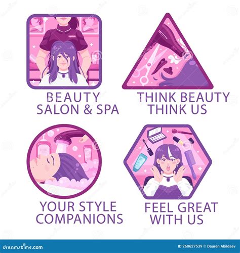 Hand Drawn Beauty Salon Labels Vector Illustration Stock Vector