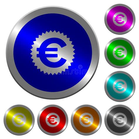 Euro Sticker Luminous Coin Like Round Color Buttons Stock Vector