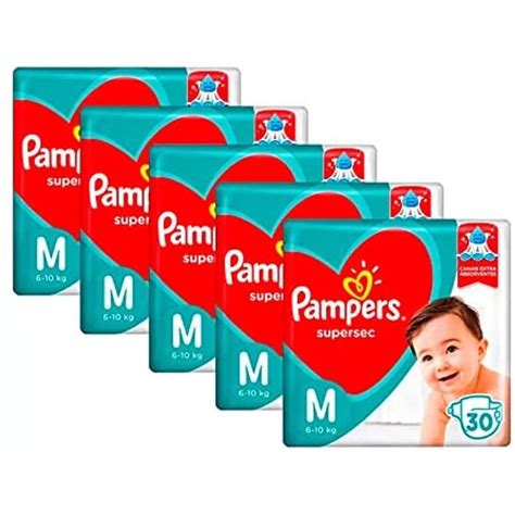 Kit 5 Pacotes Fralda Pampers Supersec M 30 Unidades Cada Total 150