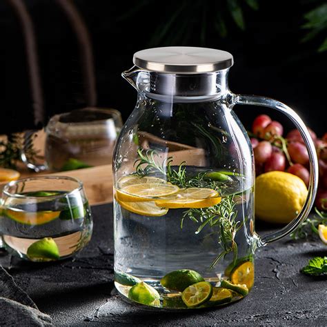 2 Pcs Glass Pitcher With Lid And Spout Ribbed Fridge