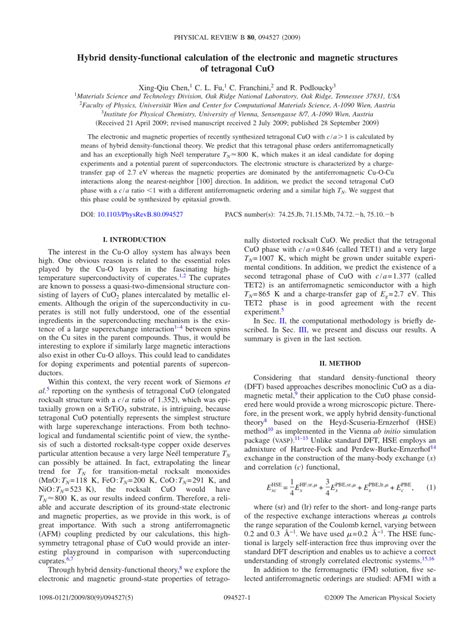 Pdf Hybrid Density Functional Calculation Of The Electronic And