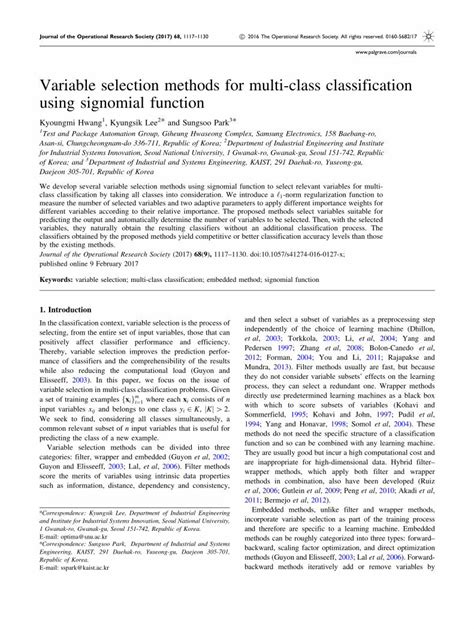 pdf variable selection methods for multi class classification