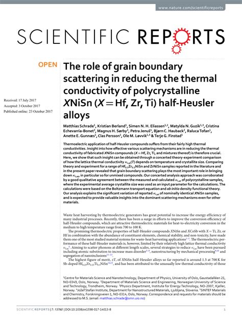 Pdf The Role Of Grain Boundary Scattering In Reducing The Thermal