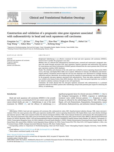 Pdf Construction And Validation Of A Prognostic Nine Gene Signature
