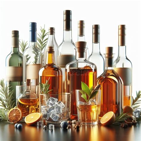 Alcoholic Drinks With Art And Stylebottles And Glasses Of Different
