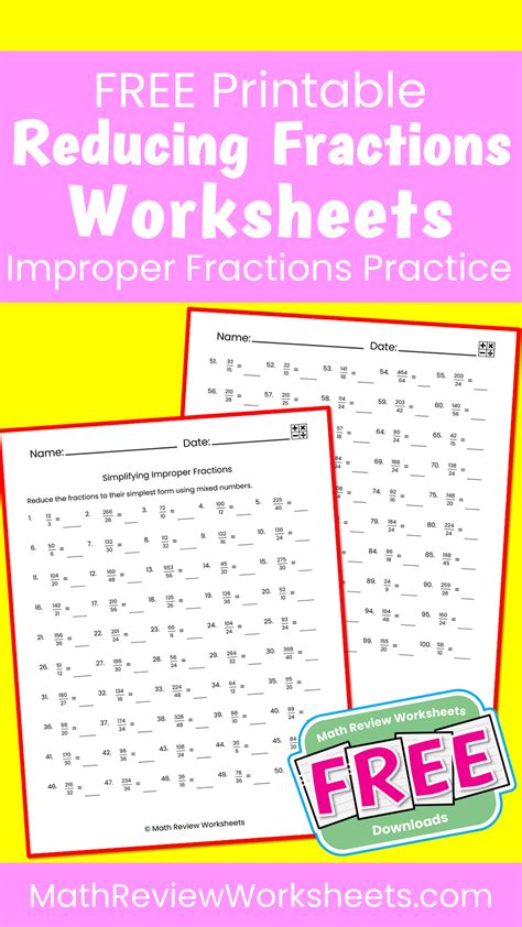 Simplifying Improper Fractions Easy Math Review Worksheets