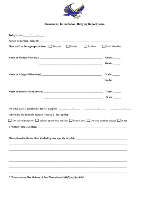 Fillable Online Harassment Intimidation Bullying Report Form Fax