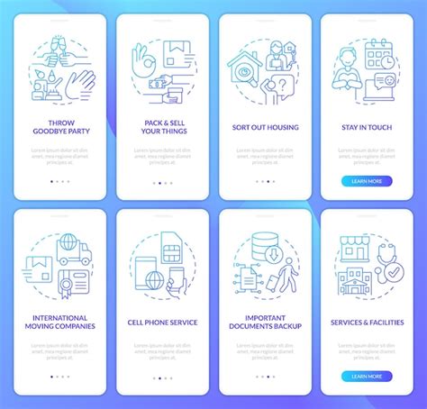 Premium Vector Immigration Tips Blue Gradient Onboarding Mobile App Screen Set