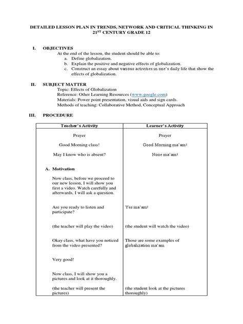 Globalization Lesson Plan Pdf Globalization Lesson Plan