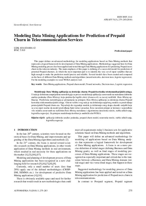 pdf modeling data mining applications for prediction of prepaid churn