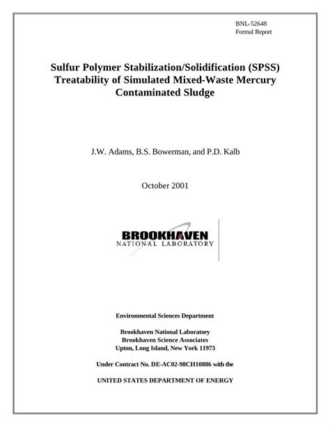 Pdf Sulfur Polymer Stabilizationsolidification Spss · Sulfur