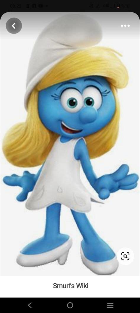 The Smurfs Character Is Dressed In Blue And White With Her Hands Out
