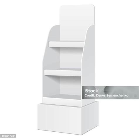 슈퍼마켓에 대 한 골 판지 바닥 디스플레이 랙 비어 있는 빈 선반을 모의 흰색 배경에 고립 된 그림 디자인을 위한 준비 제품 광고 벡터 모형에 대한 스톡 벡터 아트 및 기타