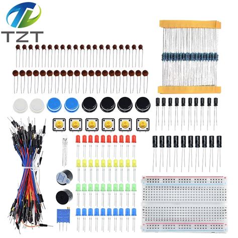 Tzt 스타터 키트 Arduino 저항기led커패시터점퍼 와이어브레드 보드 저항기 키트 소매 상자 포함반도체 집적회로 Aliexpress
