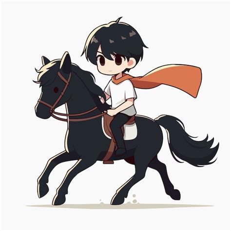 Vector De Un Adolescente Galopando Un Caballo Negro Vector Premium