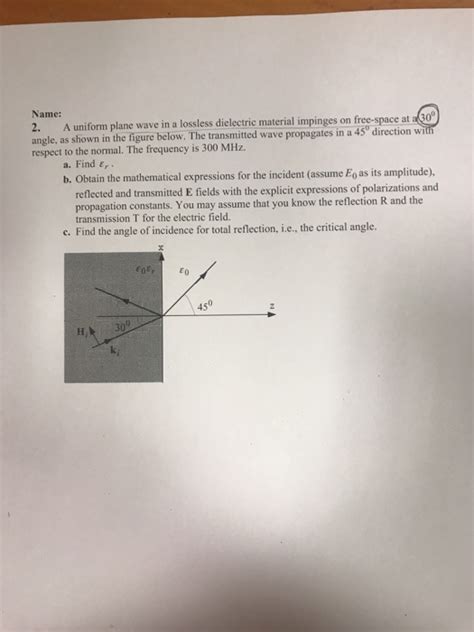 Solved Name A Uniform Plane Wave In A Lossless Chegg