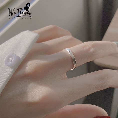 We Flower Minimalist Trendy S925 Silver Glossy Plain Ring For Women Men
