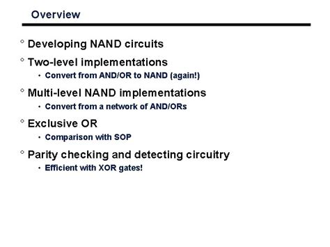 Lecture 09 NAND And XOR Implementations Overview Developing