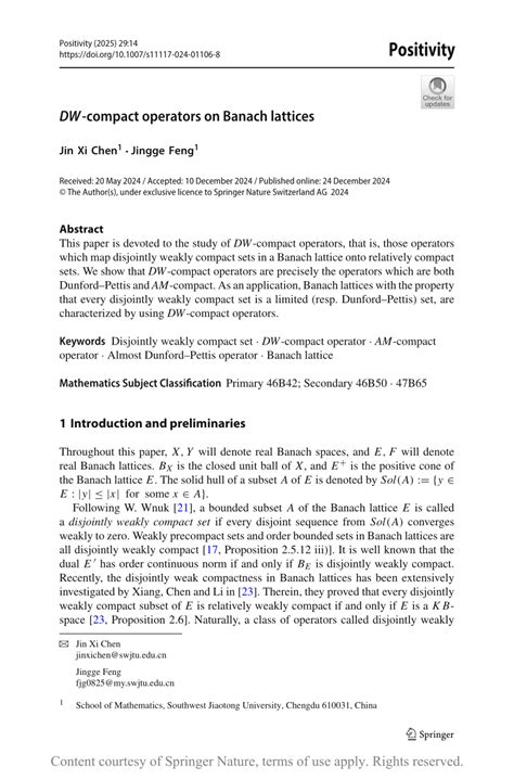Dw Compact Operators On Banach Lattices Request Pdf