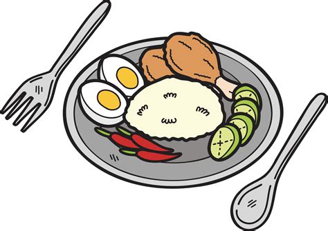 Hand Drawn Fried Chicken Rice Or Thai Food Illustration 16837747 Vector