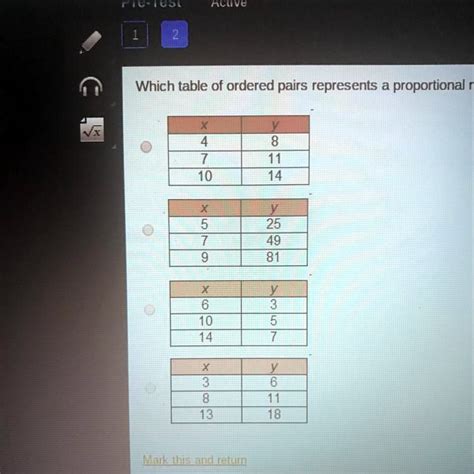 Solved Which Table Of Ordered Pairs Represents A Proportional
