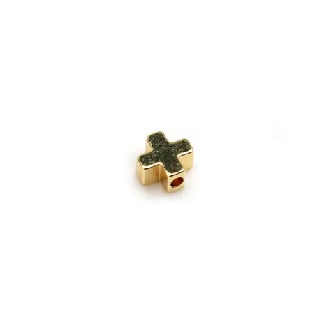 Intercalary Cross Plated By Flash Gold On Brass 6mm X 10pcs