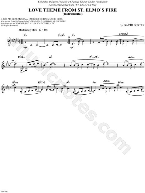 Love Theme From St Elmos Fire From St Elmos Fire Sheet Music
