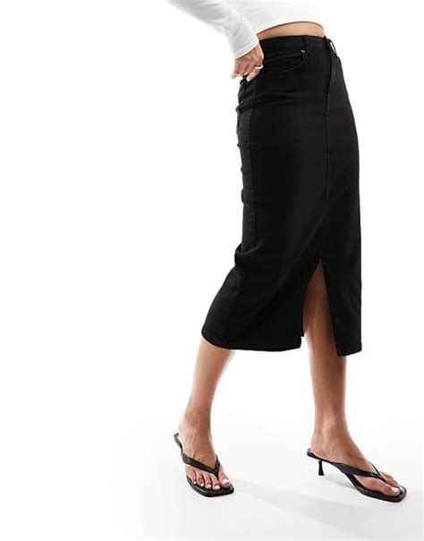 Vero Moda Jupe Mi Longue En Denim Noir Asos
