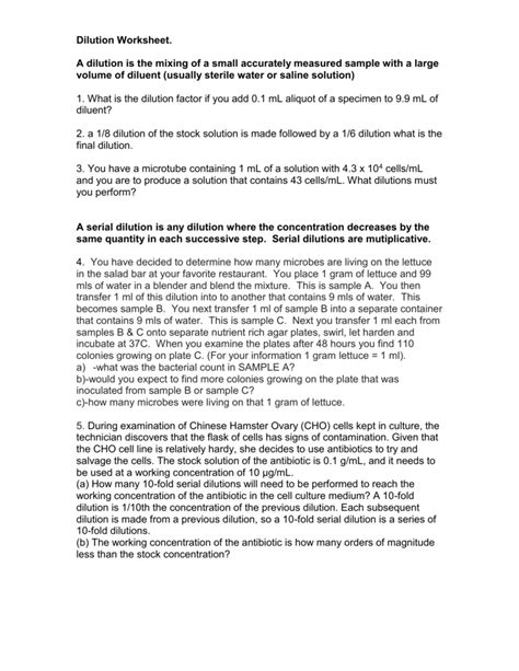 Serial Dilution Worksheet