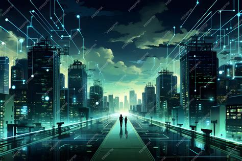 Premium Ai Image Information Superhighway Futuristic Urban City