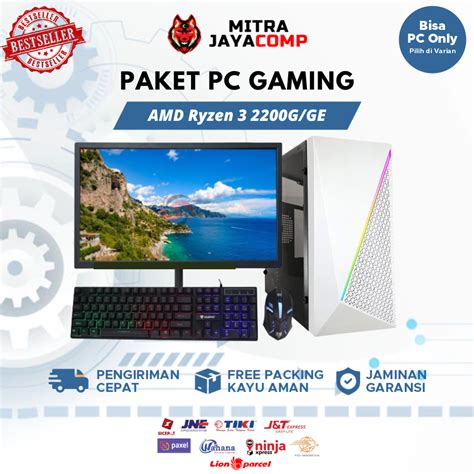 Jual PC Gaming Fullset AMD Ryzen 3 2200G Ram 16GB HDD SSD Monitor 24