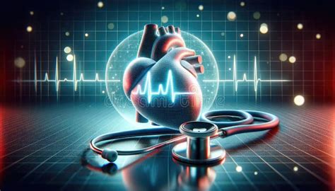 Heart With An Electrocardiogram Ecg Waveform With Stethoscope Stock